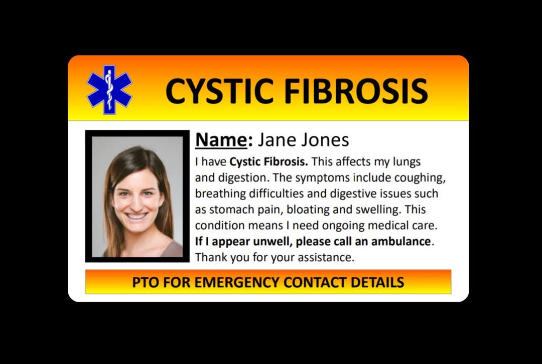 Personalised Cystic Fibrosis CF Medical Alert Hidden Disability Photo ...