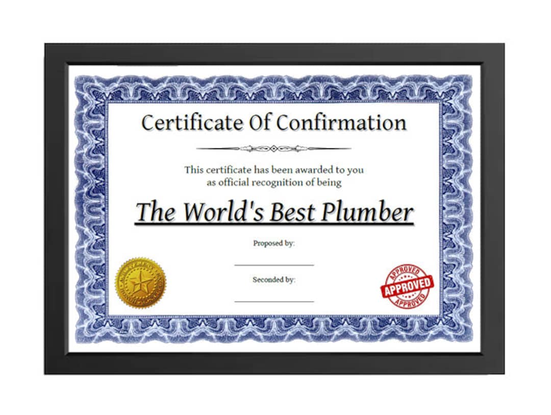 World's Best Plumber Certificate Confirmation Award Novelty Gift DIGITAL DOWNLOAD - Etsy