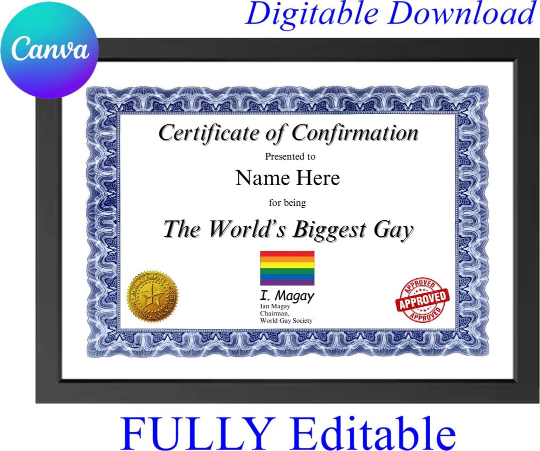 World's Biggest Gay Certificate Confirmation Award Rude Novelty Gift ...