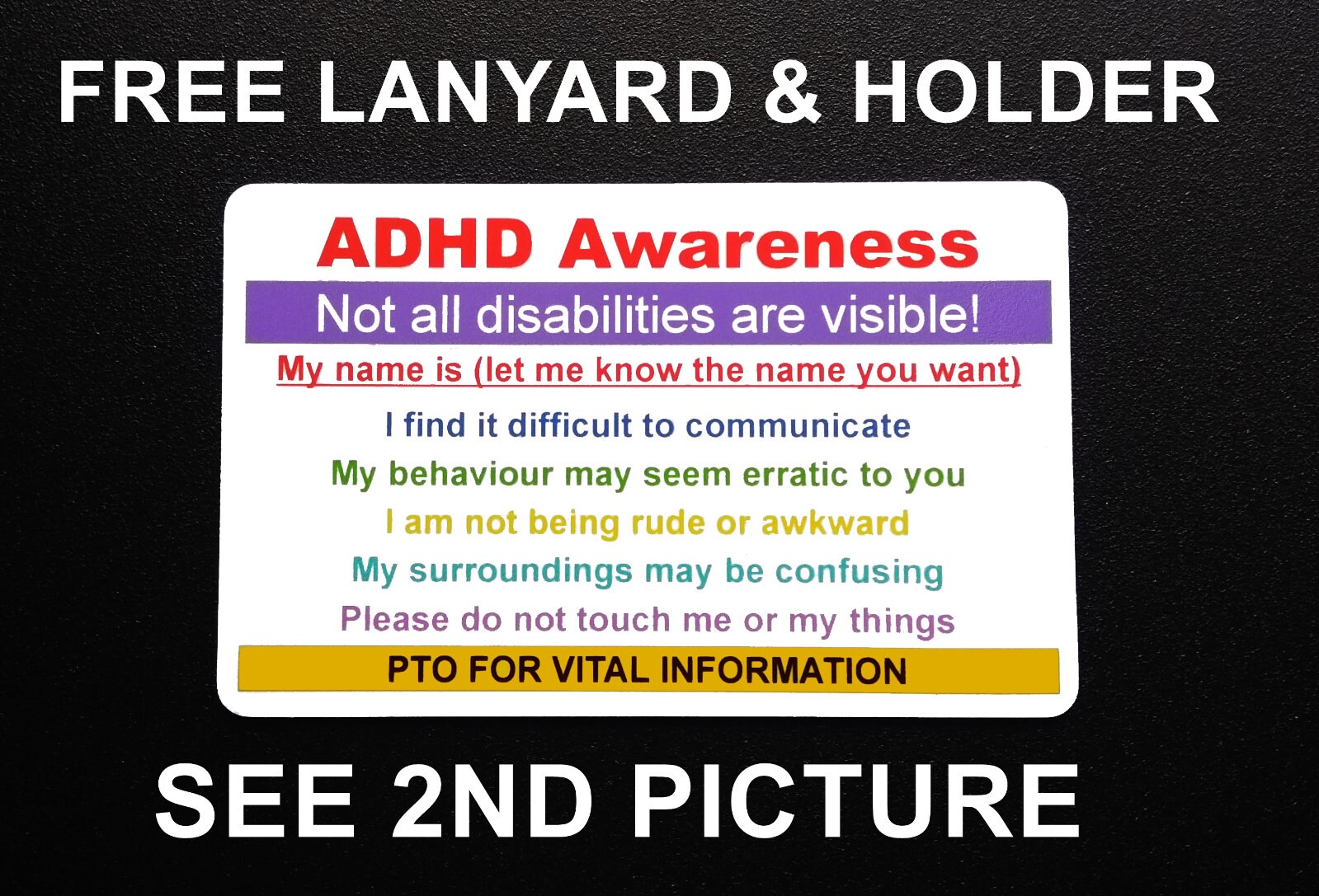 ADHD Awareness Hidden Disability Lanyard Holder Emergency ICE ID Card ...