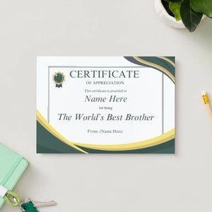World's Best Brother Certificate Confirmation Award Novelty Gift Fully ...
