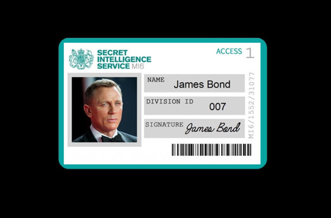 MI6 007 James Bond Novelty Fake ID Card Role Play Prop Secret Intelligence Service - Etsy UK