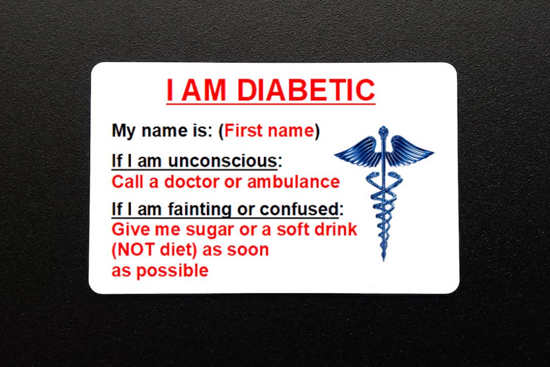 Diabetic Diabetes Insulin Alert ICE ID Card Medical Emergency Printed ...