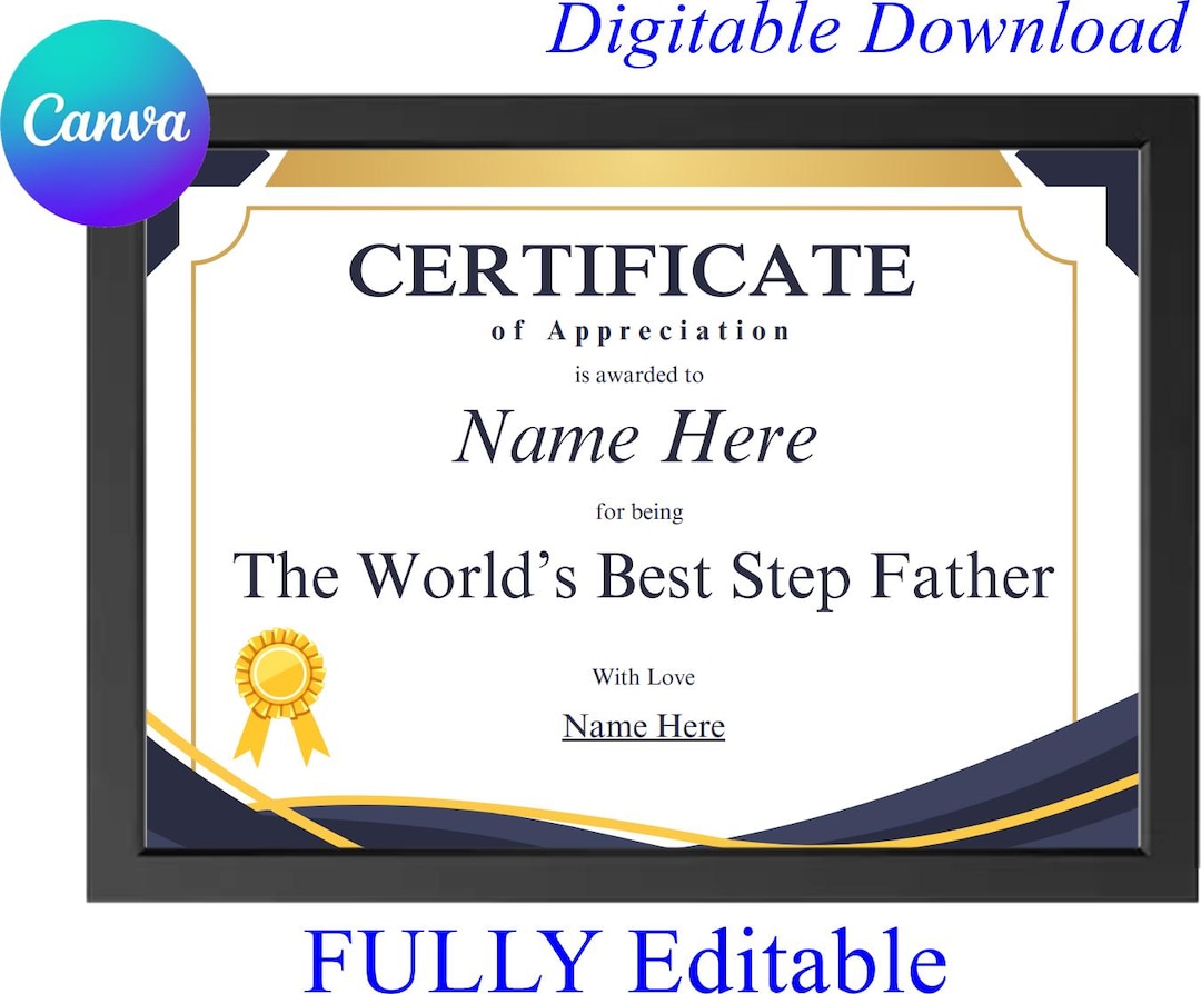 World's Best Step Father Certificate Confirmation Award Novelty Gift ...