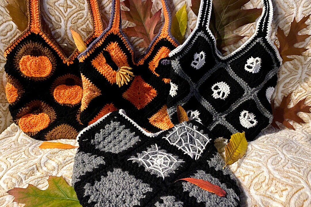 Fall Crocheted Granny Square Purses Large Handbags Fabric - Etsy