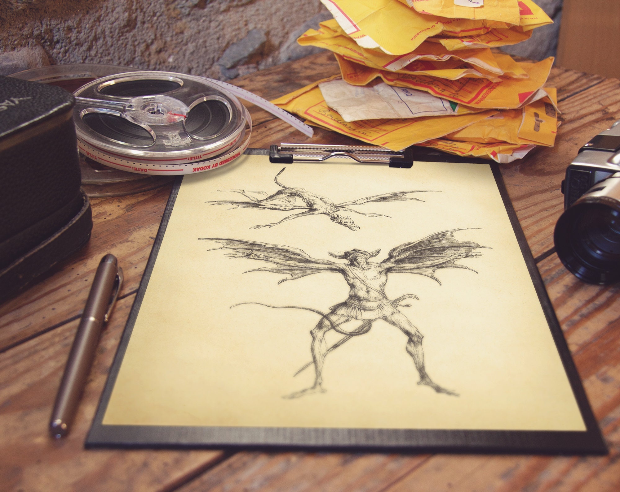 Two Flying Mythical Creatures | Demon Wings | Horror Art | Occult Art ...