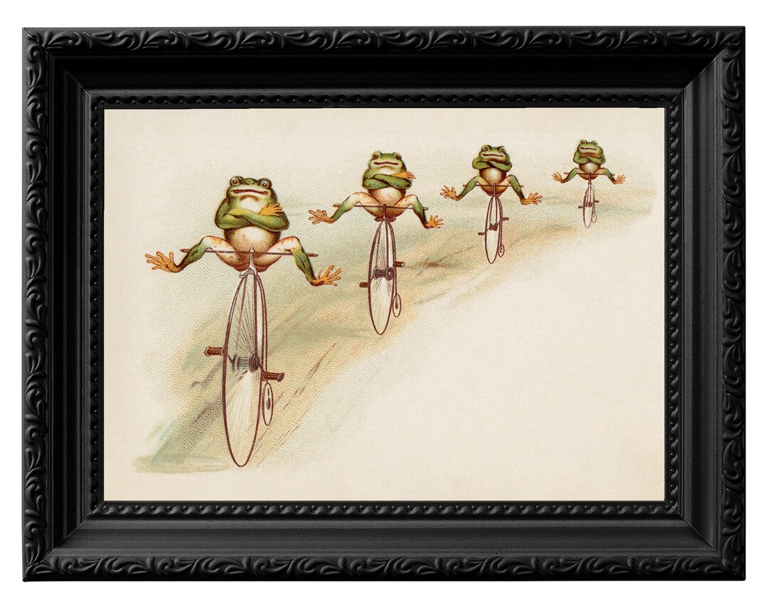 Frogs Riding Victorian Era Penny Farthing Bikes. Reproduction Print of ...