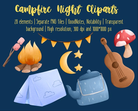Clipart Campfire Night Camping Cute Summer Camping - Etsy