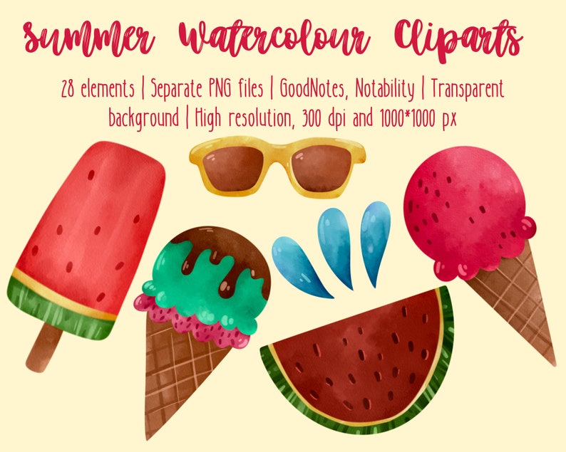 Watercolor clipart, summer clipart, pool party Handpainted GoodNotes ...