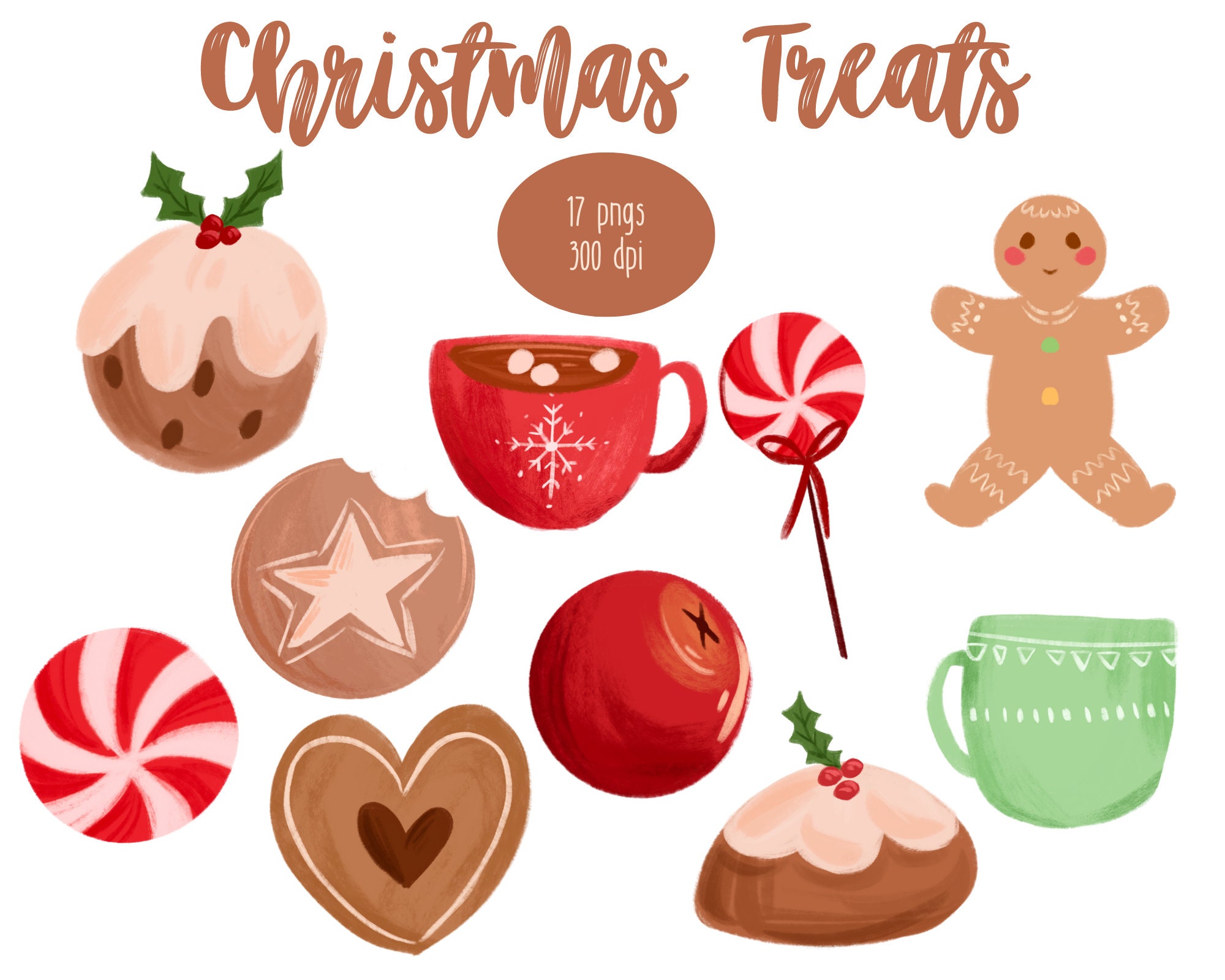 Christmas Treats Clipart, Xmas Card Printable, Cute Food Clipart ...