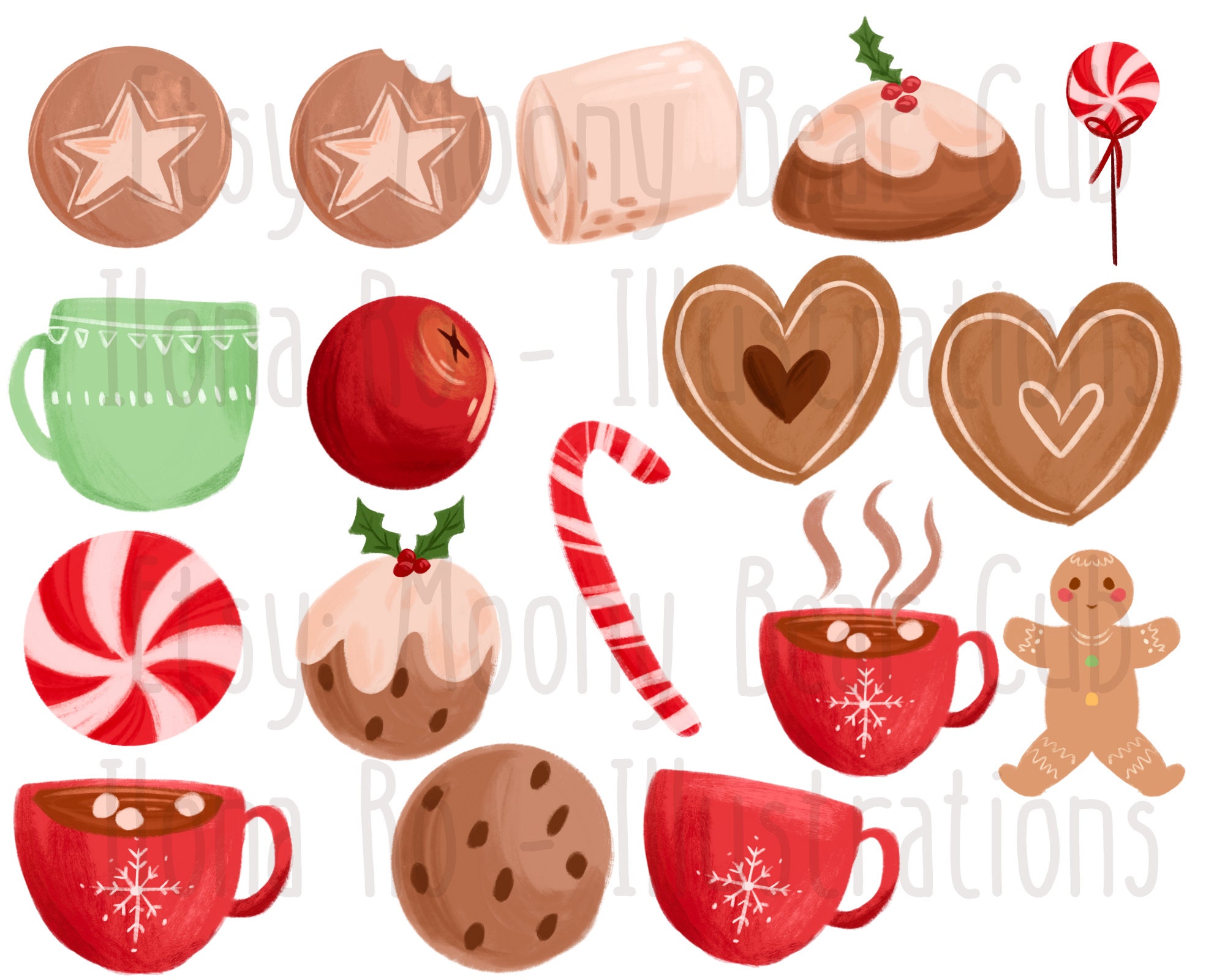 Christmas Treats Clipart, Xmas Card Printable, Cute Food Clipart ...