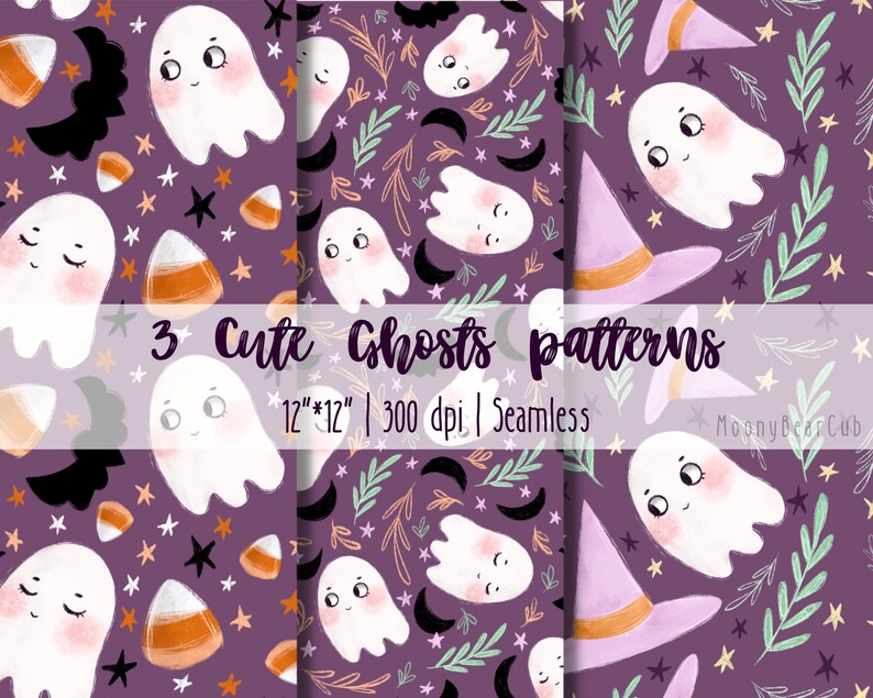 Seamless Pattern Fabric Design, Cute Ghosts, Halloween Party | Hand ...