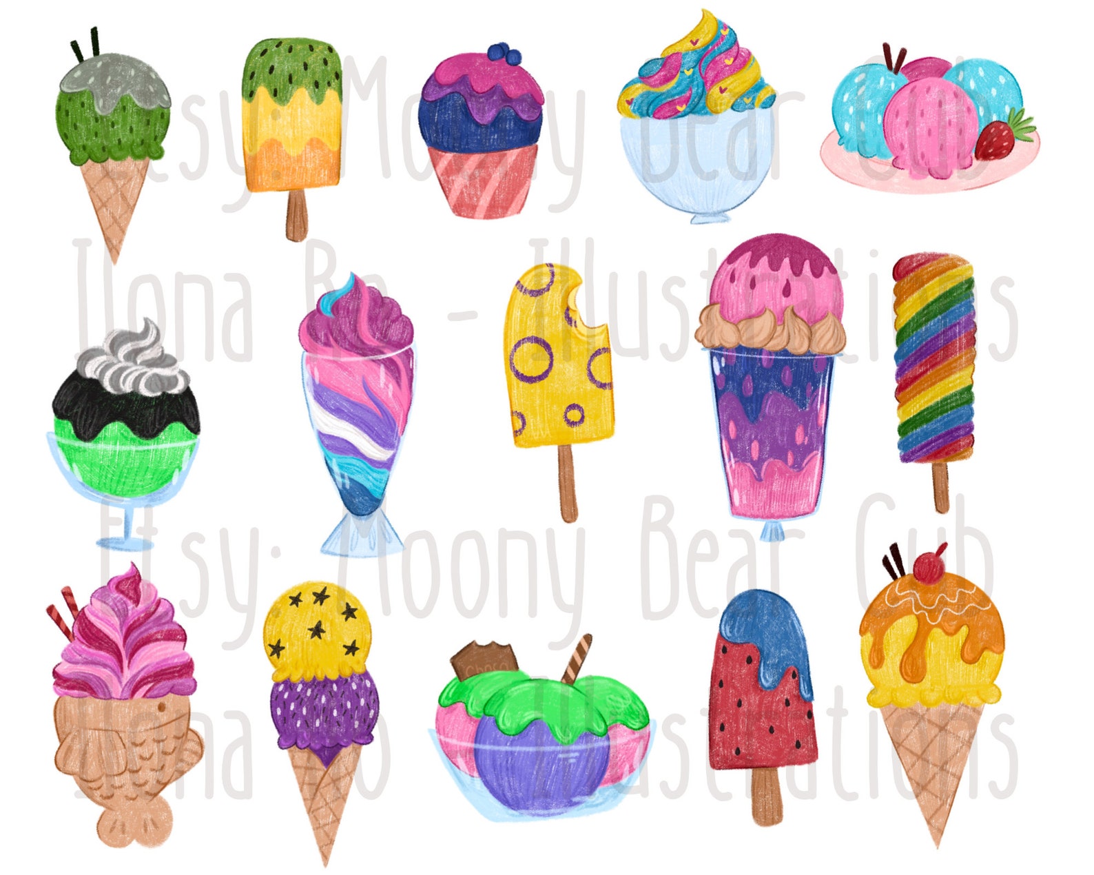 Rainbow Ice Cream Clipart, Digital Stickers for Goodnotes, Pre-cropped ...