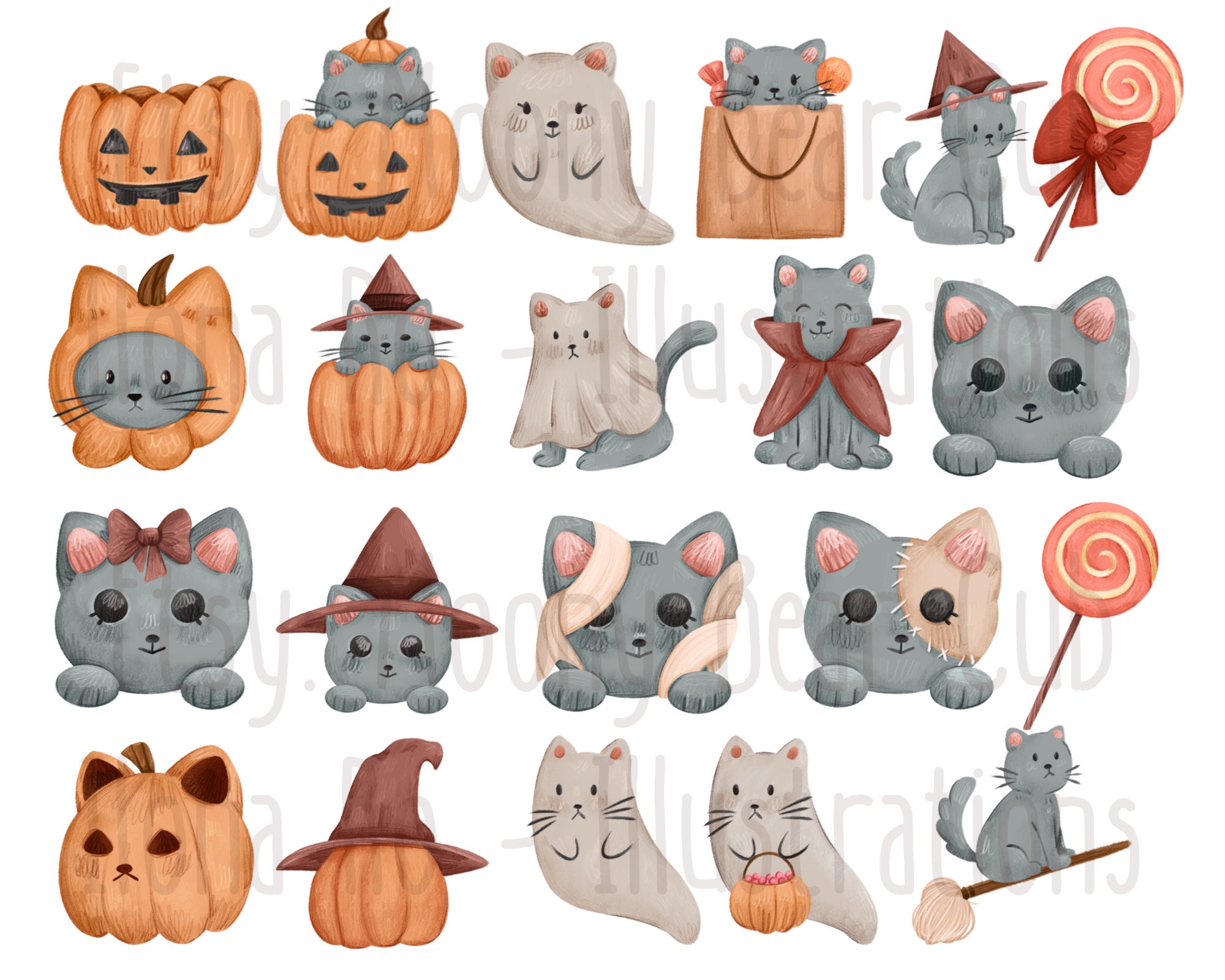 Cute Halloween Clipart, Cat Clipart, Pumpkin, Ghost | Goodnotes ...