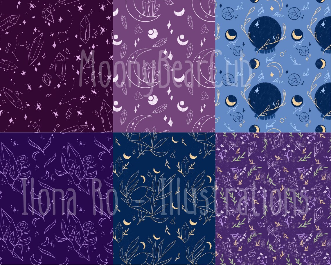 Seamless Pattern Fabric Design, Crystals Witch Occult Esoteric Tarot ...