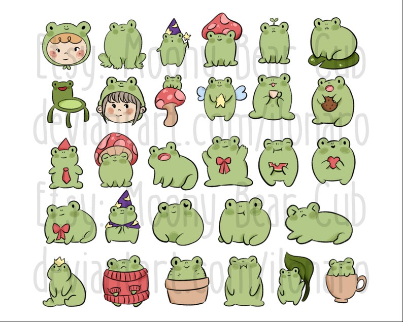 Frog Digital Stickers | 30 Pcs | Kawaii, Cute Clipart | Stickers for ...