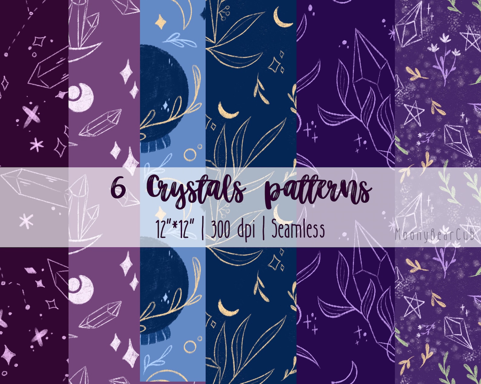 Seamless Pattern Fabric Design, Crystals Witch Occult Esoteric Tarot ...