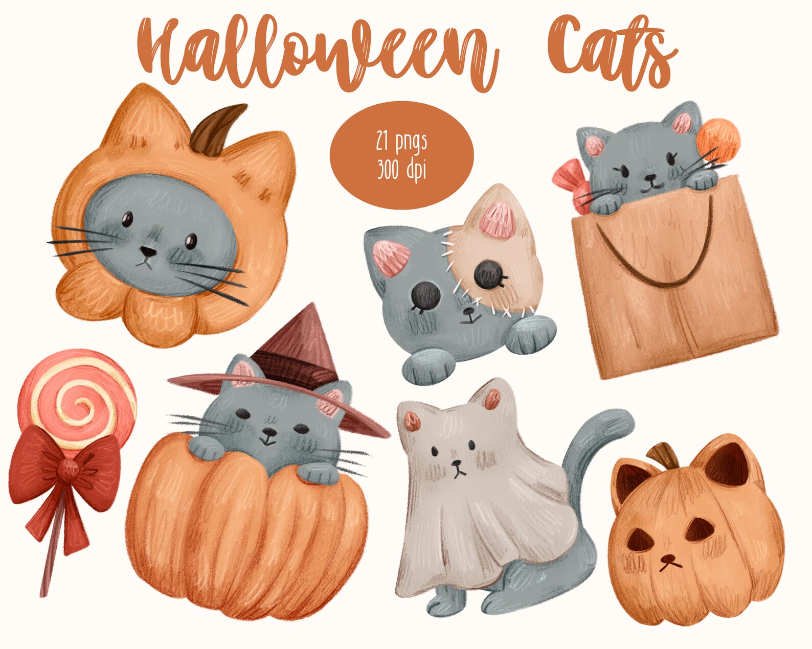 Cute Halloween Clipart, Cat Clipart, Pumpkin, Ghost | Goodnotes ...