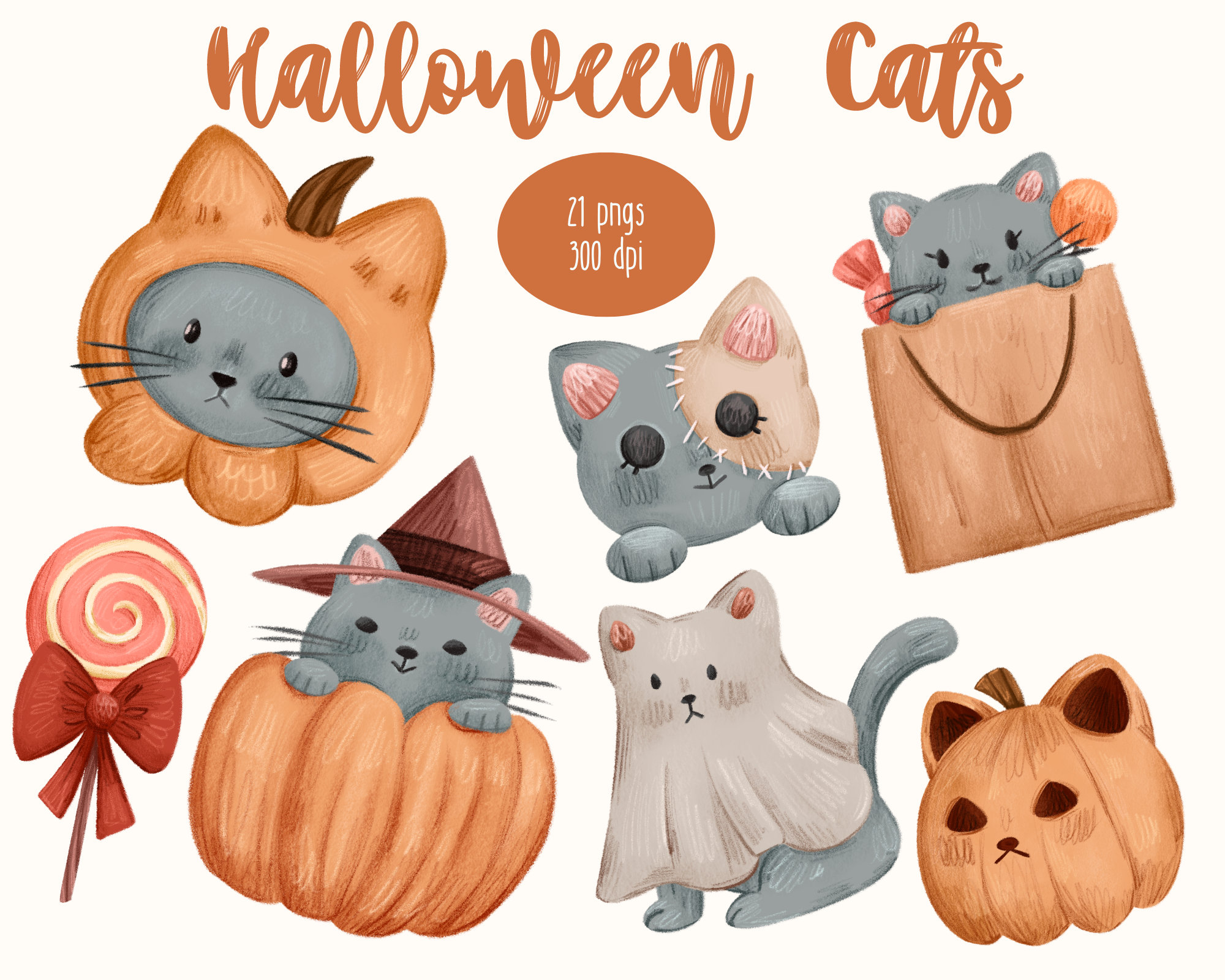 Cute Halloween Clipart, Cat Clipart, Pumpkin, Ghost | Goodnotes ...