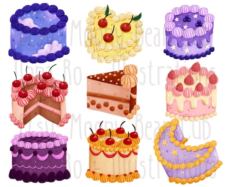 Vintage Cakes Clipart, Retro Birthday Party, Vintage Aesthetic Digital ...