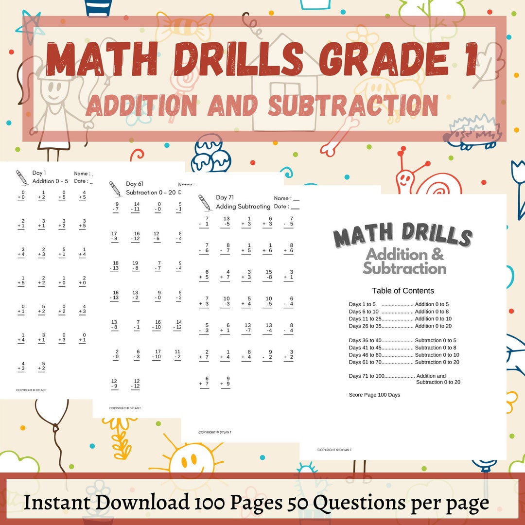 Printable Math Worksheets for Grade 1 : 100 Pages of Addition and ...