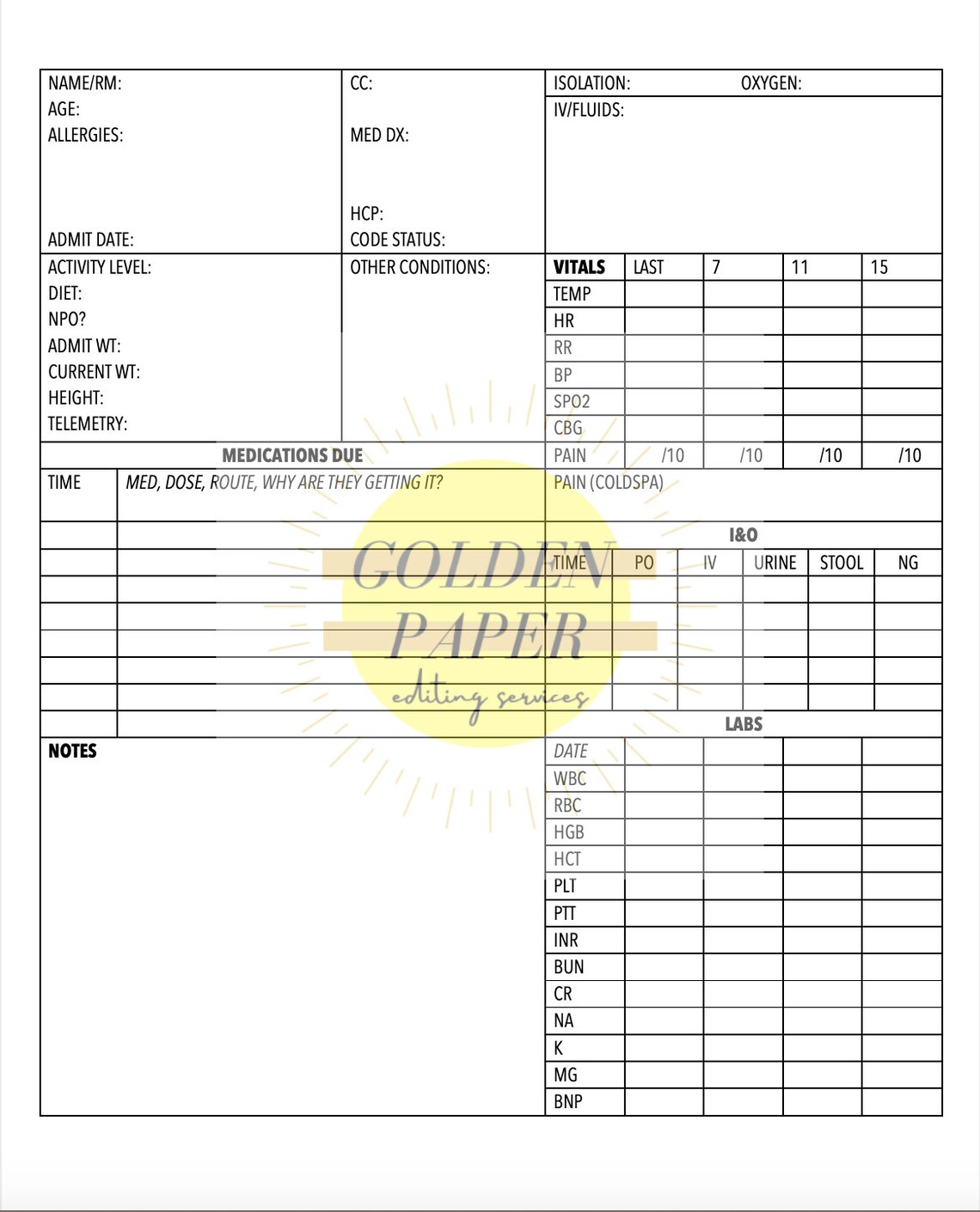 Clinical Report Sheet for Nursing Students, Rns, Lpns - Etsy