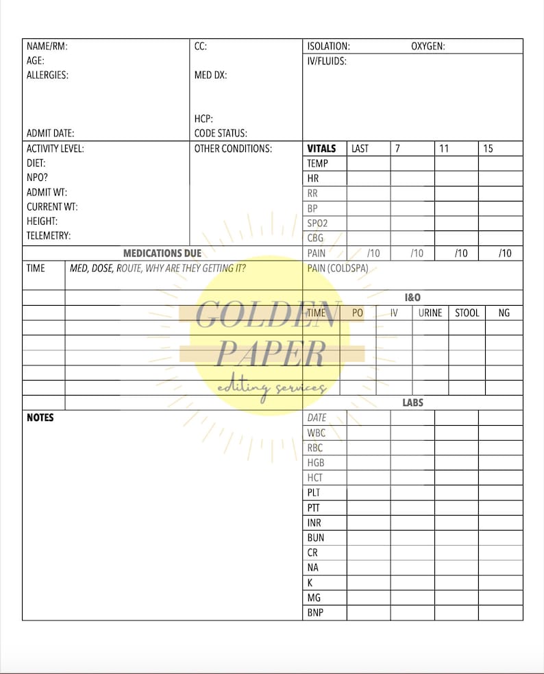 Clinical Report Sheet for Nursing Students, Rns, Lpns - Etsy