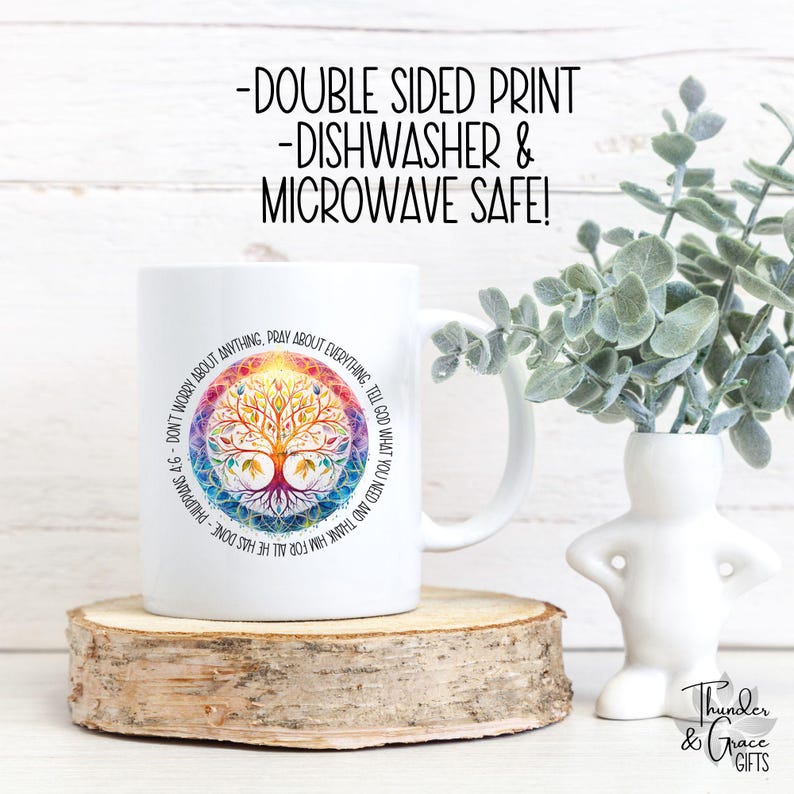 Pray About Everything Mug, Rainbow Tree of Life Graphic, Philippians 4: ...
