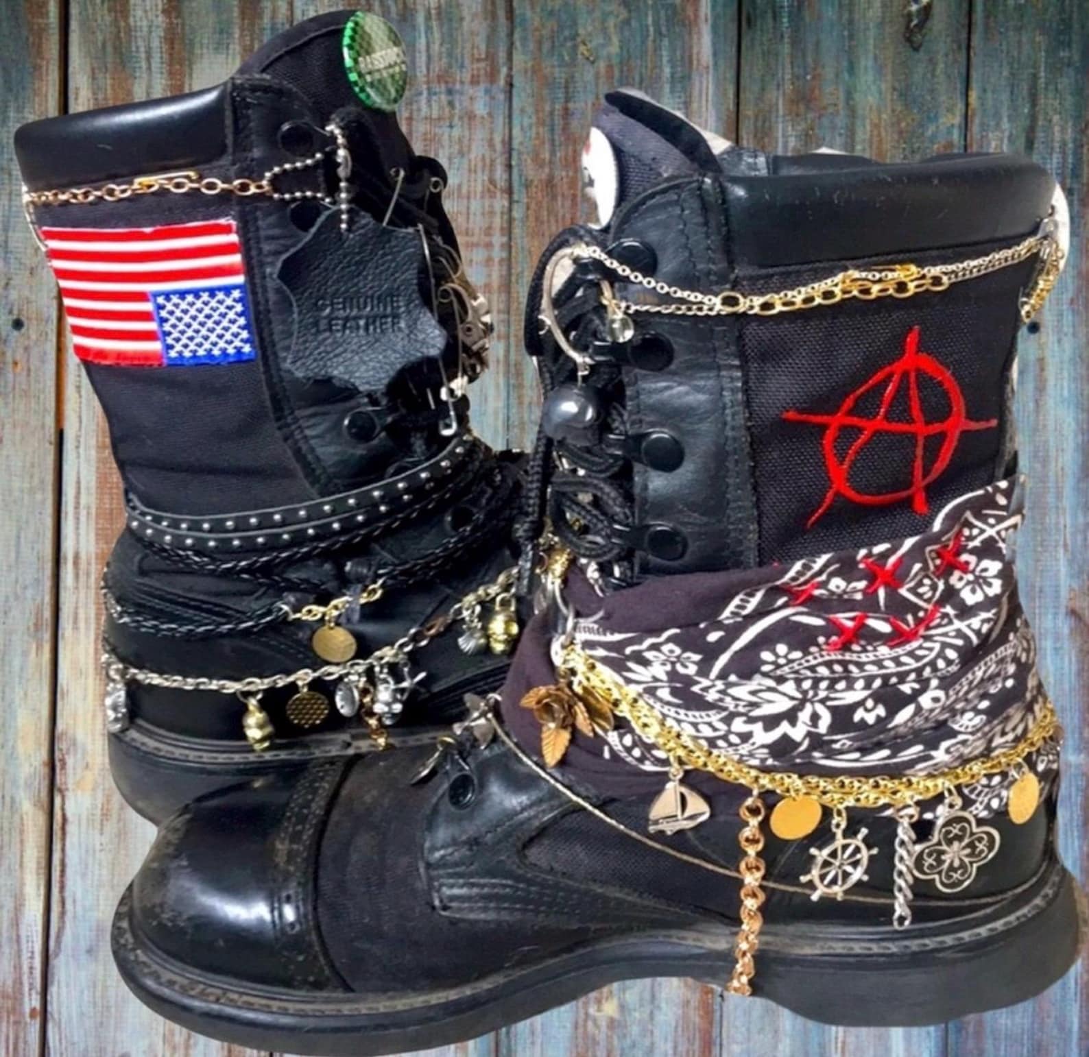 Upcycled Embellished Punk Rock Army Combat Moto Boots Men’s Size 8 - Etsy