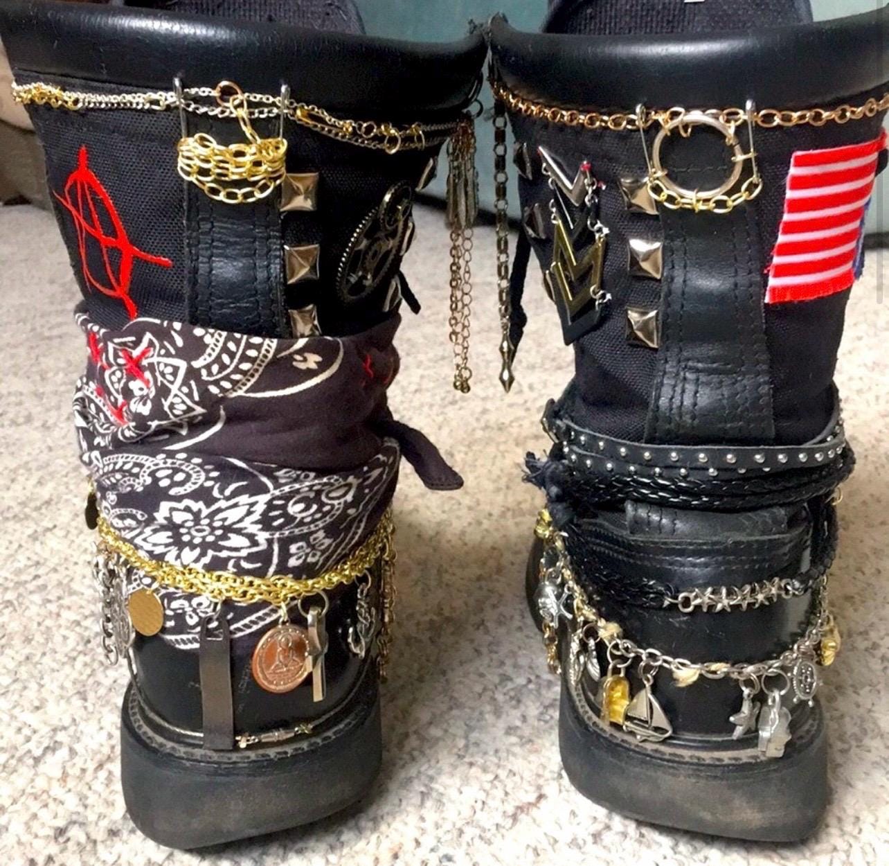 Upcycled Embellished Punk Rock Army Combat Moto Boots Men’s Size 8 - Etsy