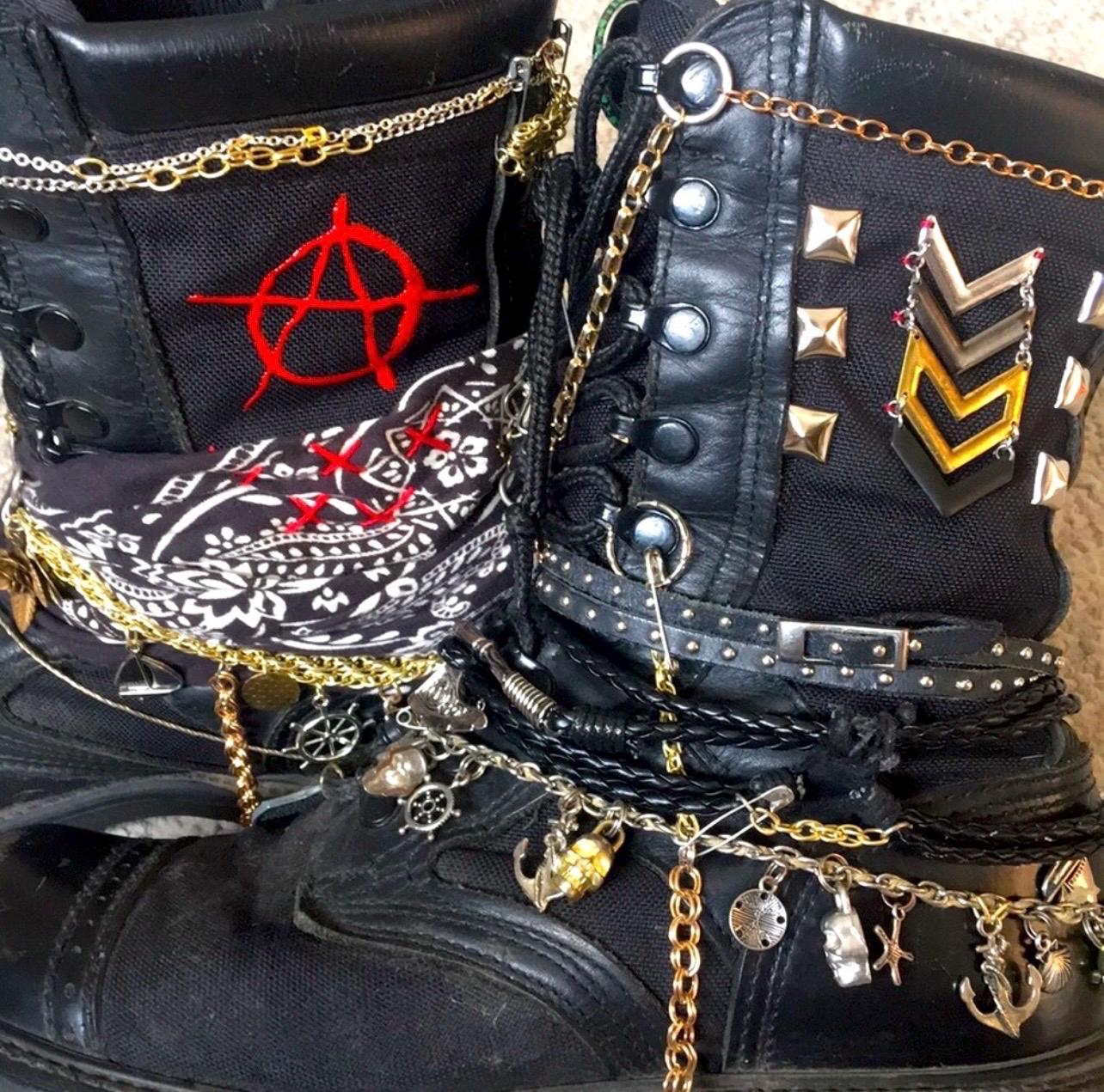 Upcycled Embellished Punk Rock Army Combat Moto Boots Men’s Size 8 - Etsy