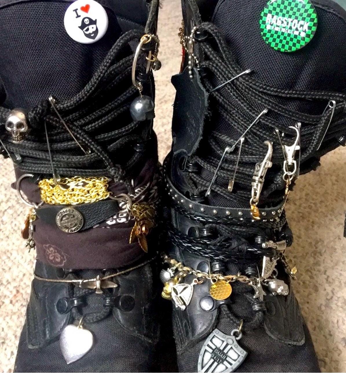 Upcycled Embellished Punk Rock Army Combat Moto Boots Men’s Size 8 - Etsy