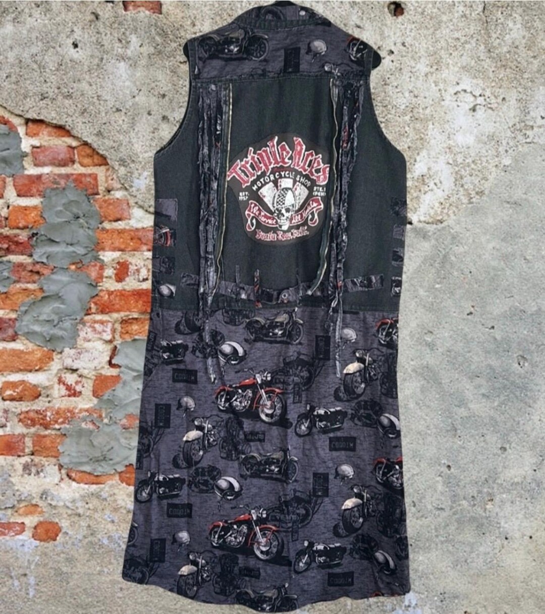Upcycled Cafe Racer Motorcycle Biker Lucky Brand Patched Fringe Back ...