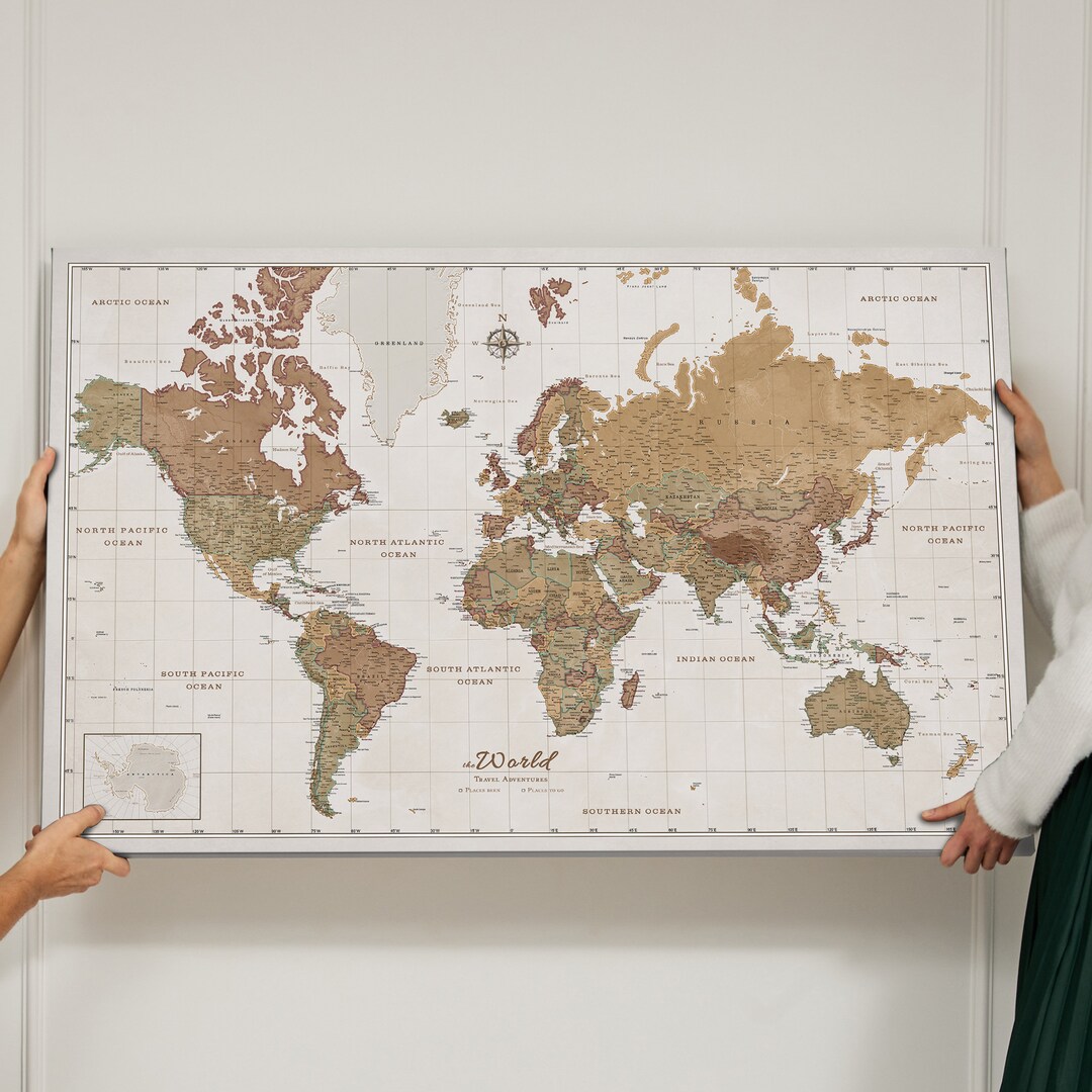 Personalized World Map - Push Pin Map - Pinboard Cork - Canvas Print ...