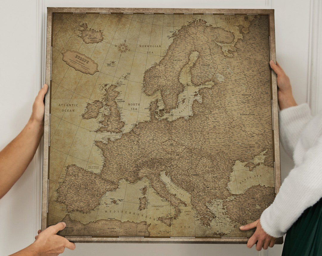 Detailed Map of Europe - Pinboard Personalized Push Pin Map - Gift for ...