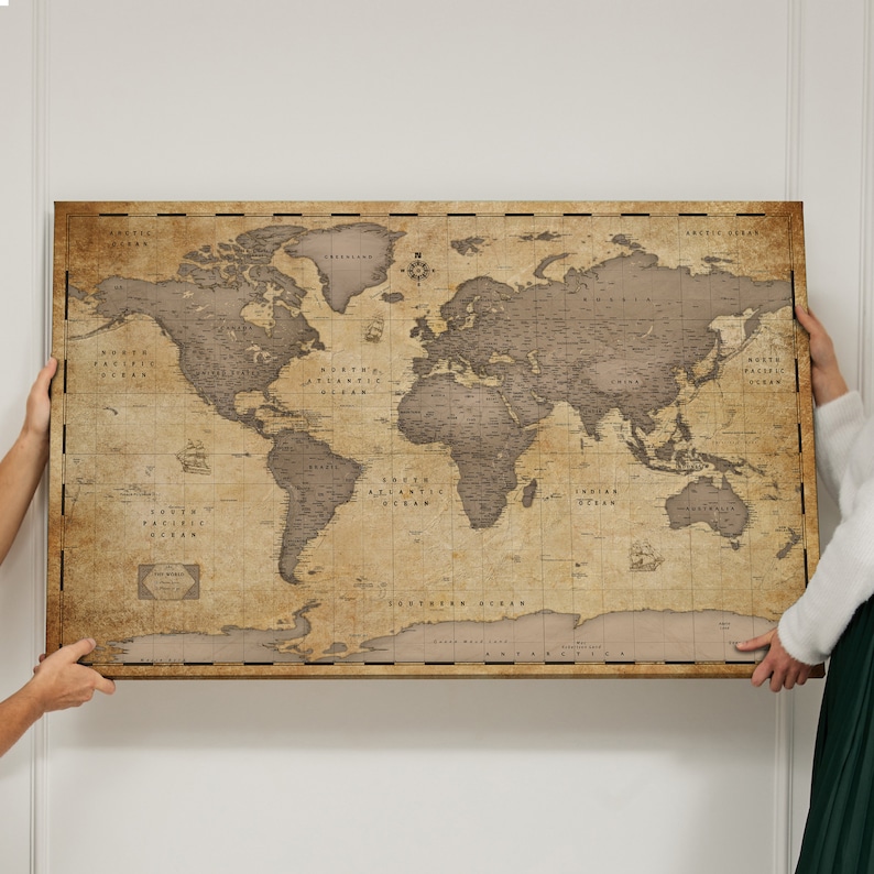 Personalized World Map Push Pin Map Pinboard Cork Canvas - Etsy
