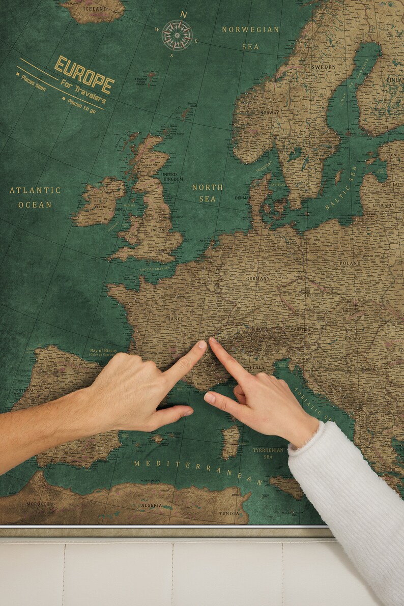 Detailed Map of Europe - Pinboard Personalized Push Pin Map - Gift for ...
