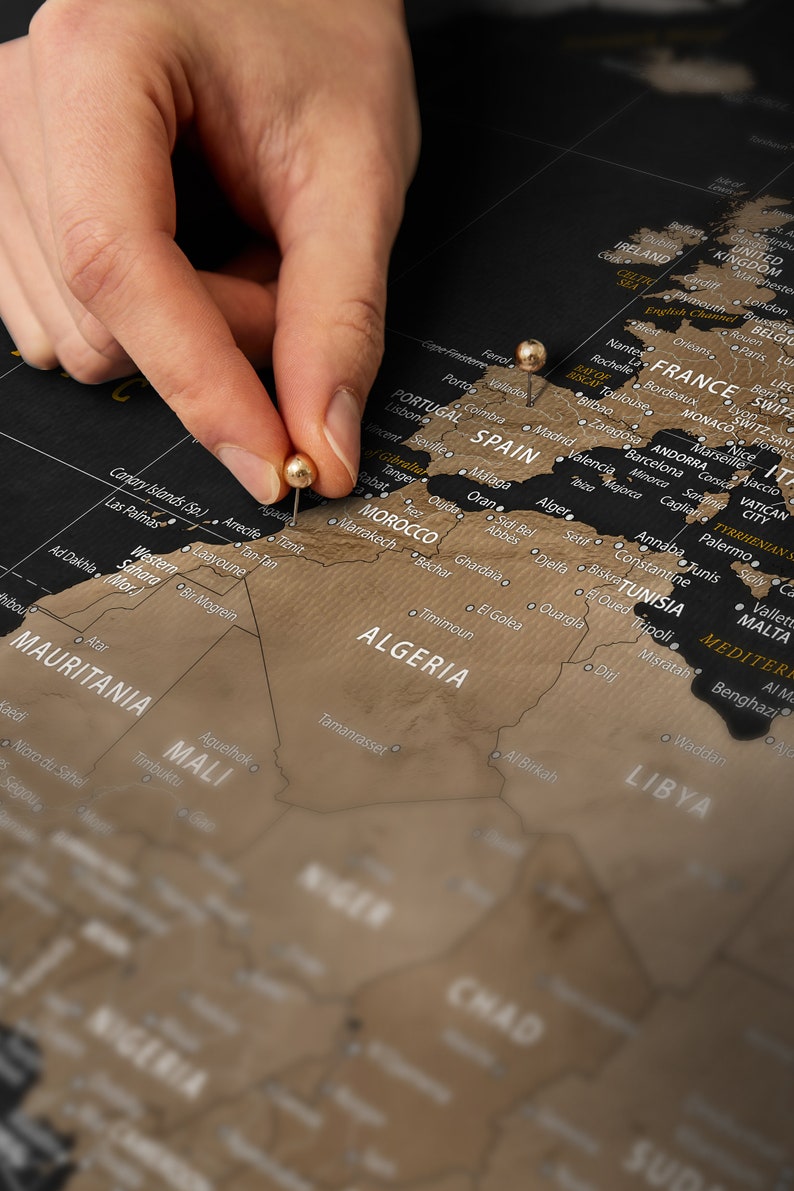 Personalized World Map Push Pin Map Pinboard Cork Canvas - Etsy