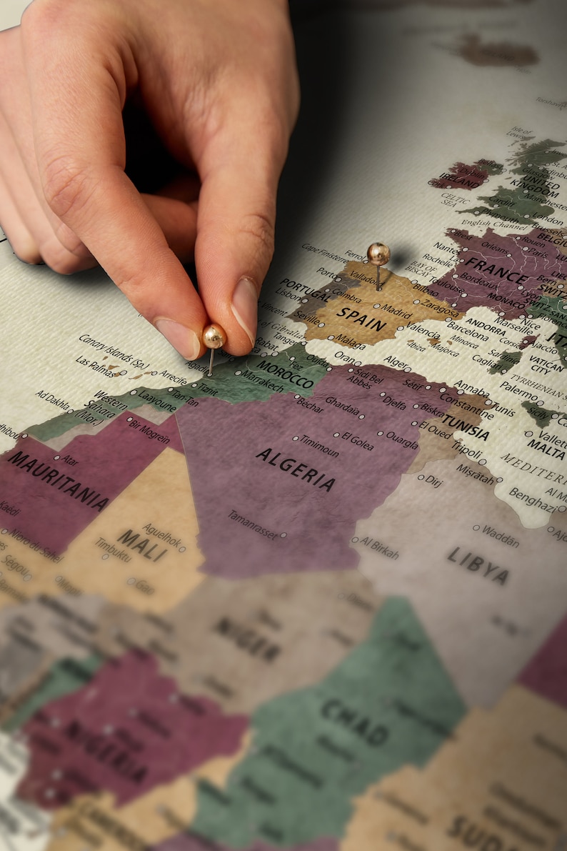 Personalized World Map Push Pin Map Pinboard Cork Canvas - Etsy