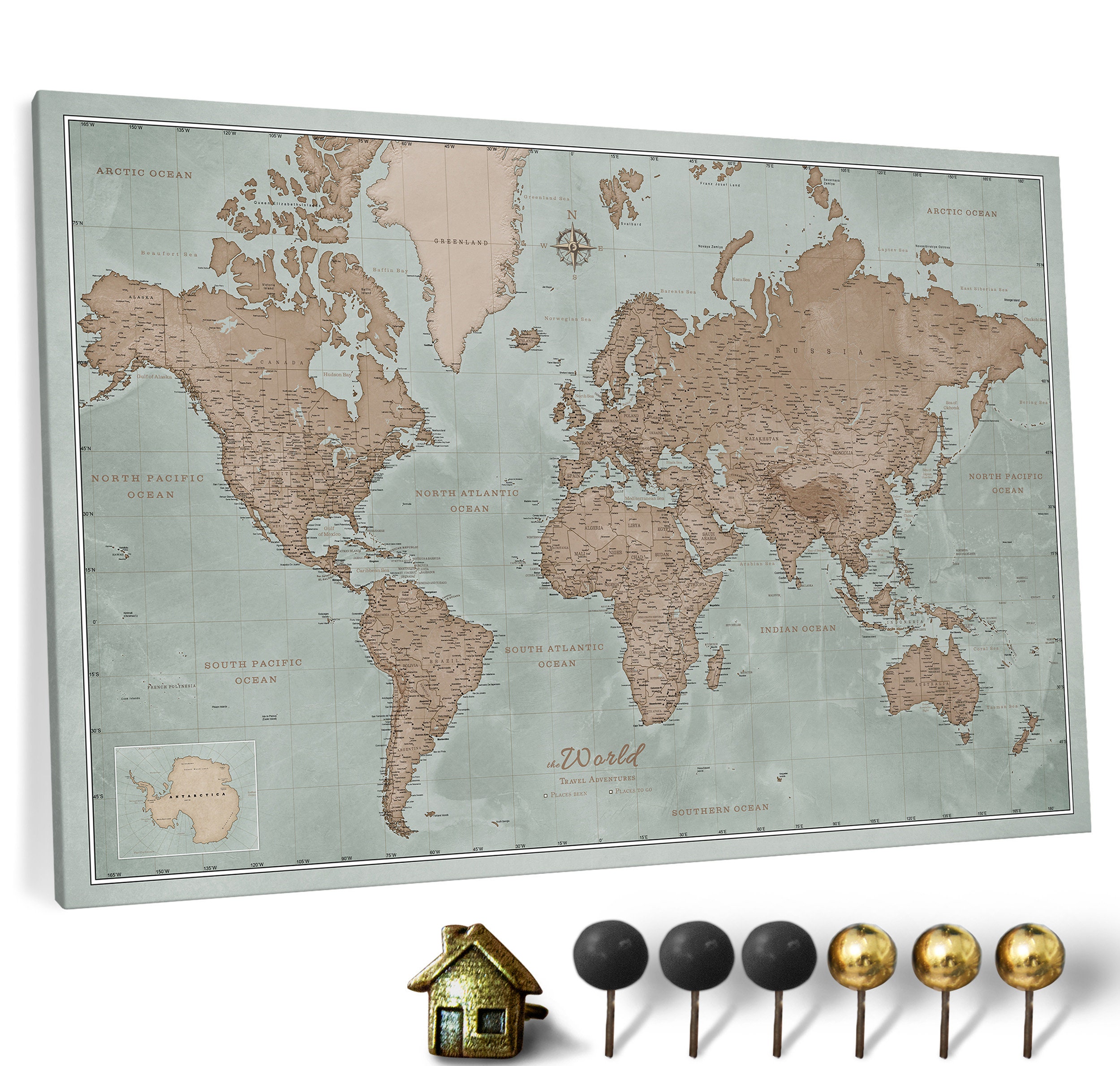 Personalized World Map Push Pin Map Pinboard Cork Canvas - Etsy