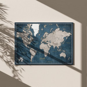 Personalized World Map Push Pin Map Pinboard Cork Canvas Print Gift for ...