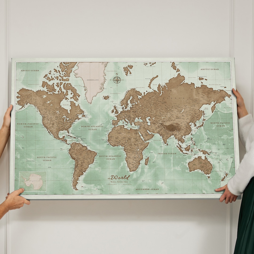 Personalized World Map - Push Pin Map - Pinboard Cork - Canvas Print ...