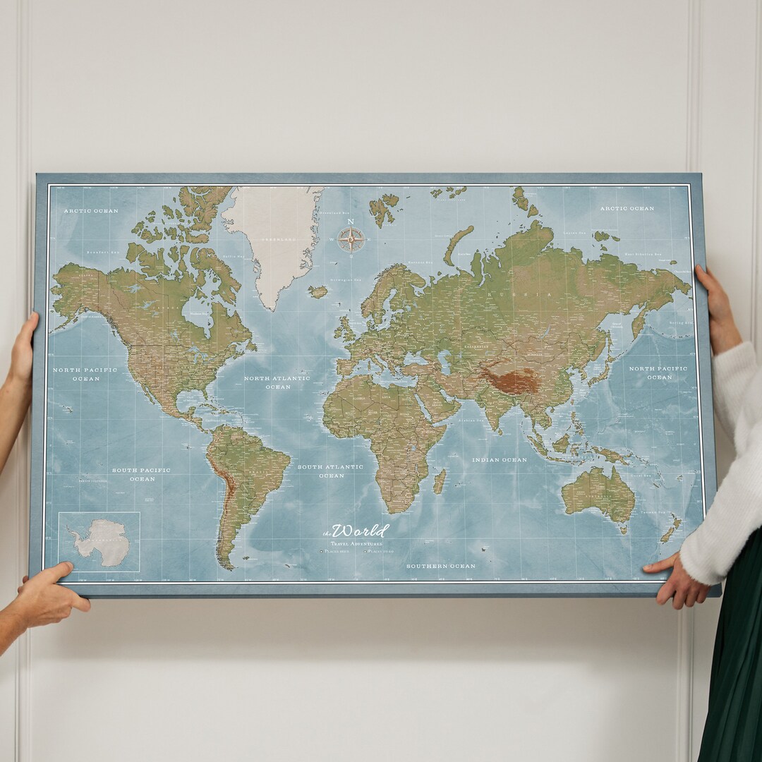 Personalized World Map - Push Pin Map - Pinboard Cork - Canvas Print ...
