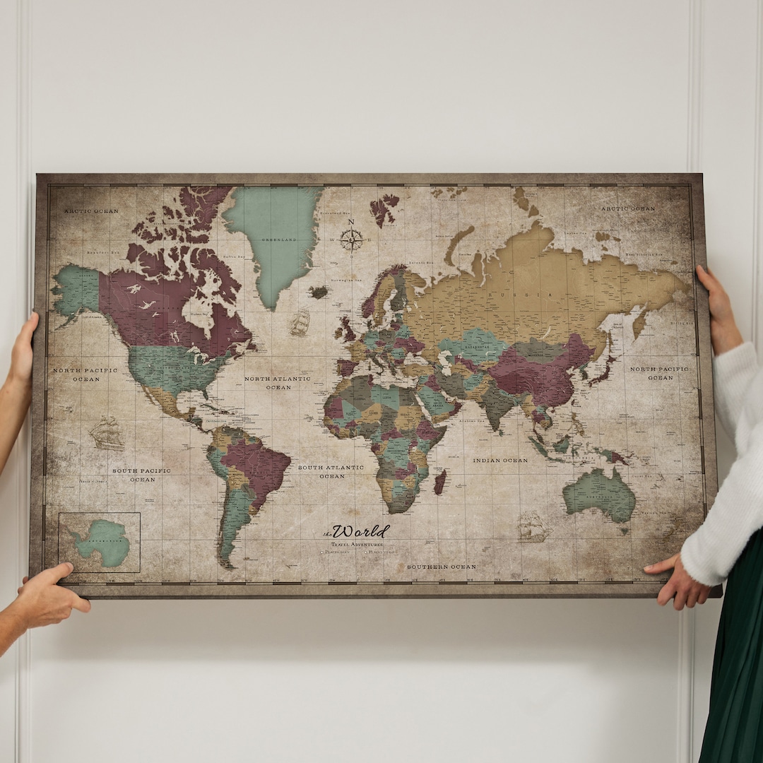 Personalized World Map - Push Pin Map - Pinboard Cork - Canvas Print ...