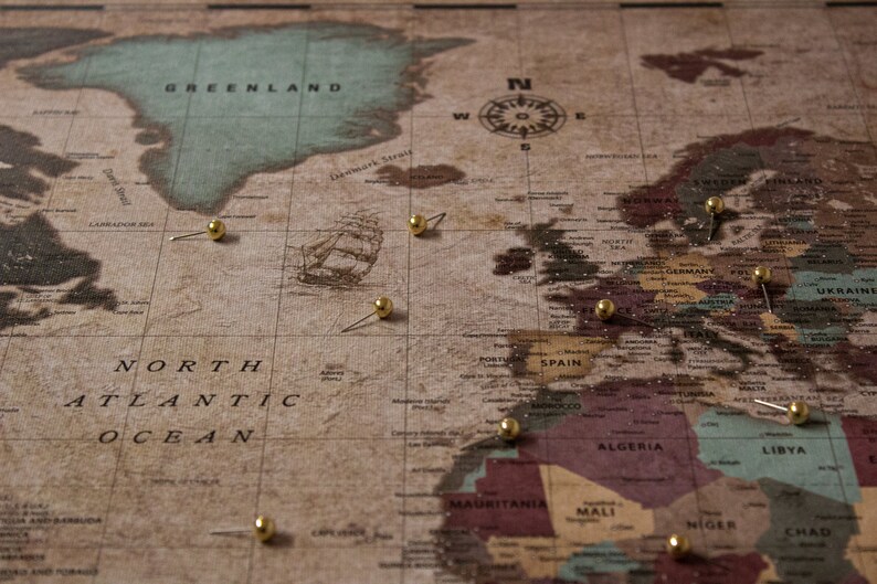 Personalized World Map Push Pin Map Pinboard Cork Canvas - Etsy