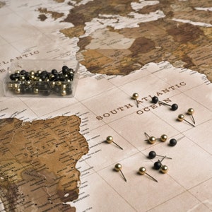 Personalized World Map Push Pin Map Pinboard Cork Canvas Print Gift for ...