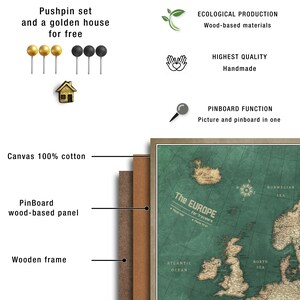 Detailed Map of Europe - Pinboard Personalized Push Pin Map - Gift for ...