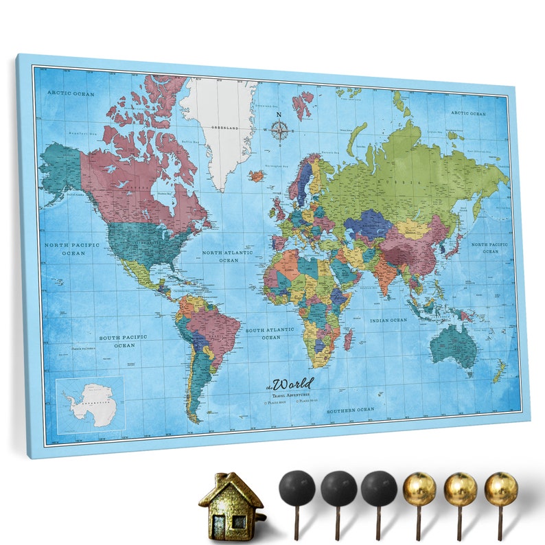 Personalized World Map Push Pin Map Pinboard Cork Canvas - Etsy