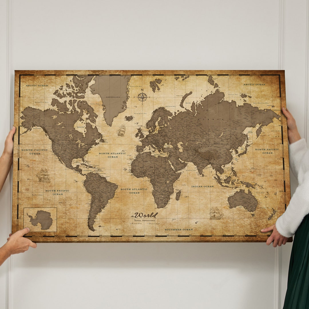Personalized World Map - Push Pin Map - Pinboard Cork - Canvas Print ...