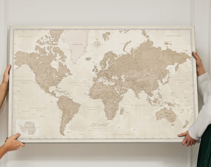 Personalized World Map - Push Pin Map - Pinboard Cork - Canvas Print ...